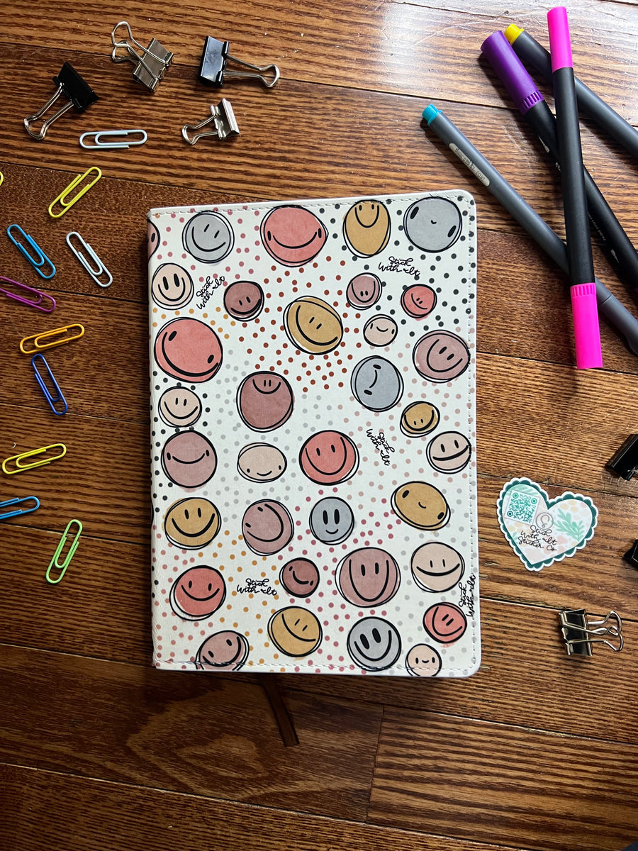 Wonky Smiles Funny Faces Faux Leather Notebook – Stick With It Sticker Co